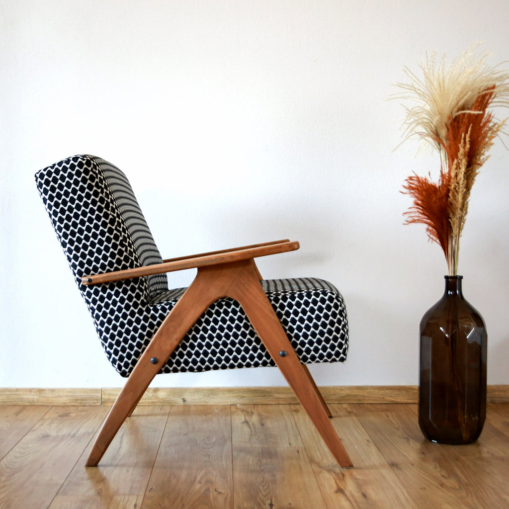 Retro fotelja Tetris, Crno-Bijela Fotelja - Retro Design