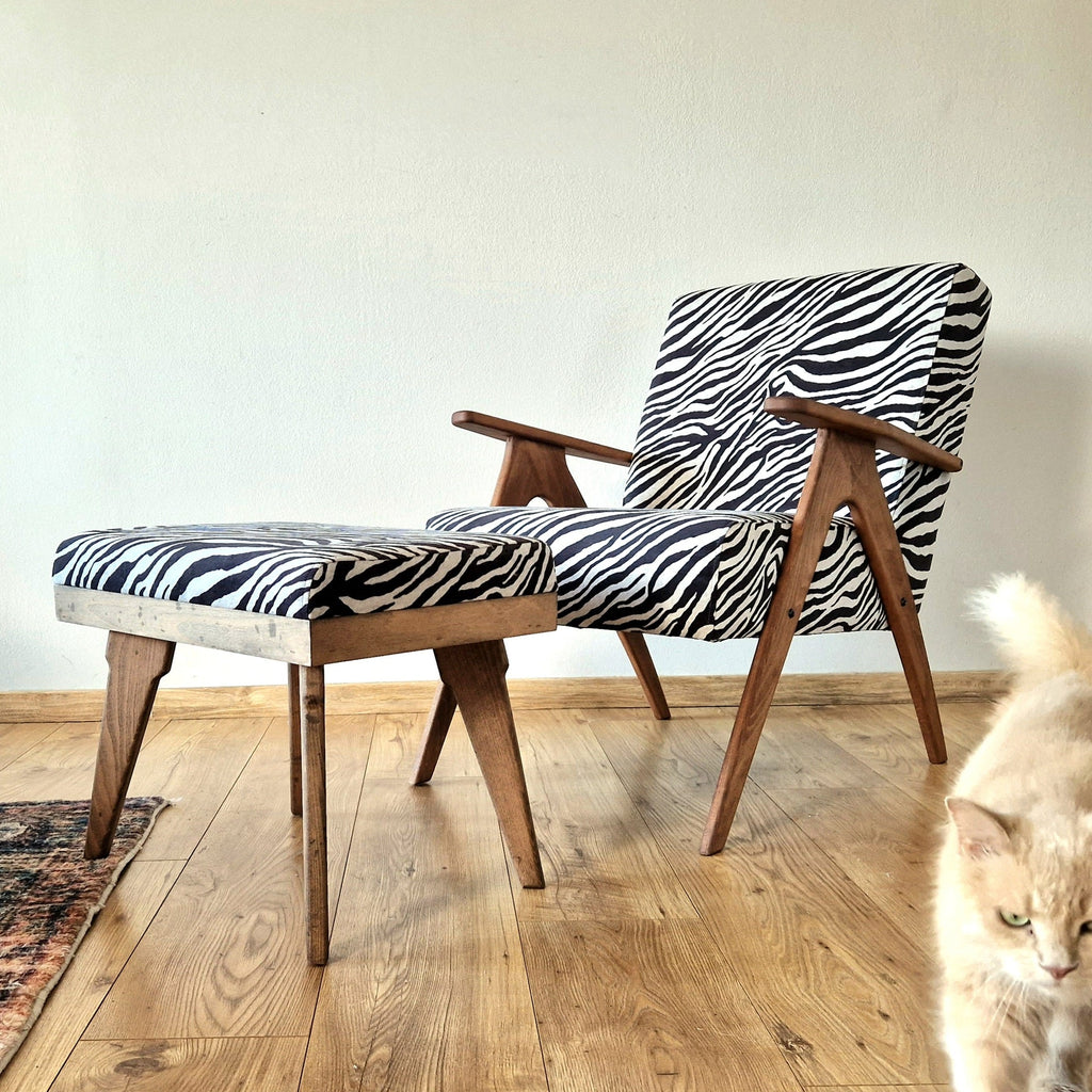 Set fotelja i tabure zebra, crno bijela Fotelja i Tabure - Retro Design